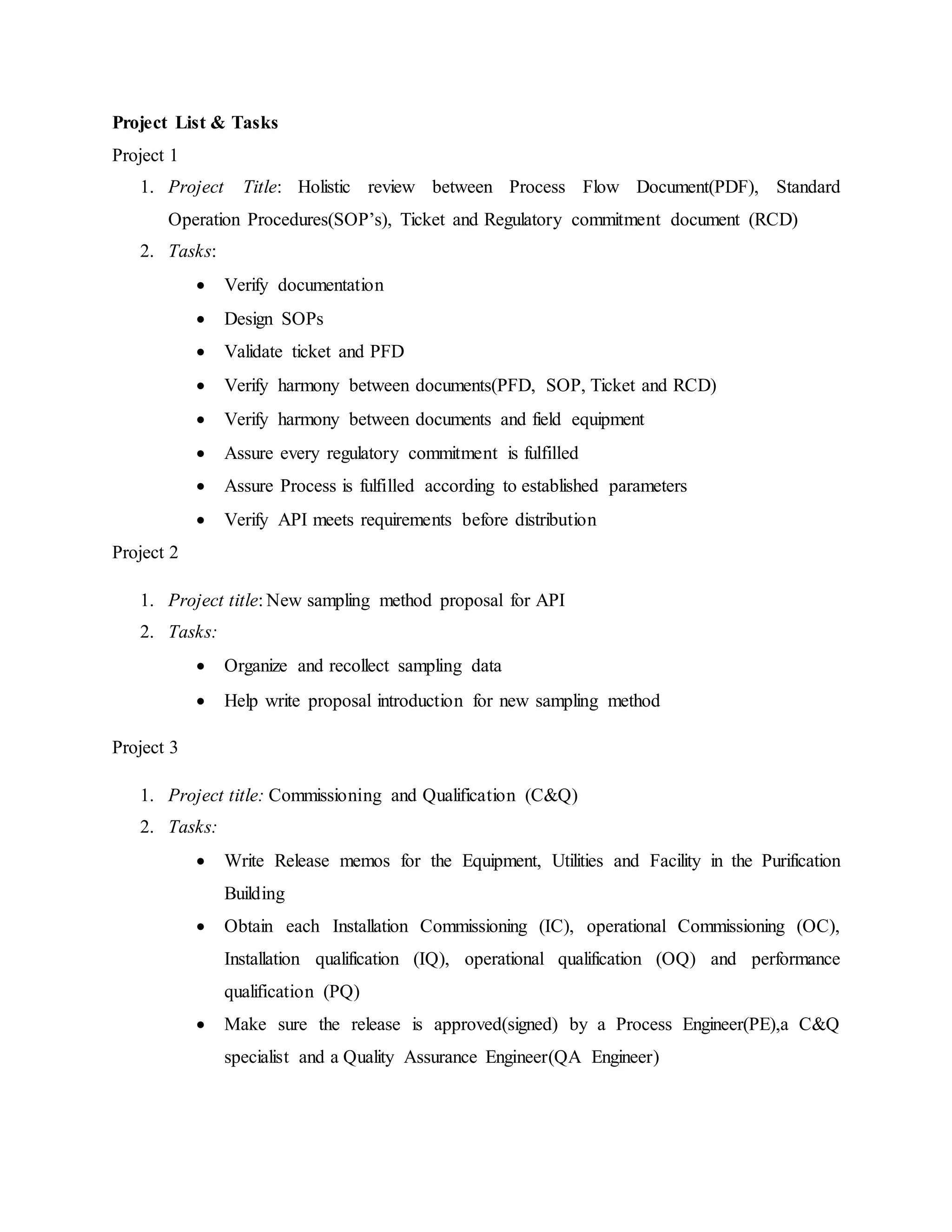 Project List & Tasks | DOCX