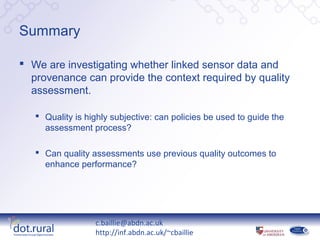 Evaluating Data Quality using Sensor Metadata and Provenance | PPT