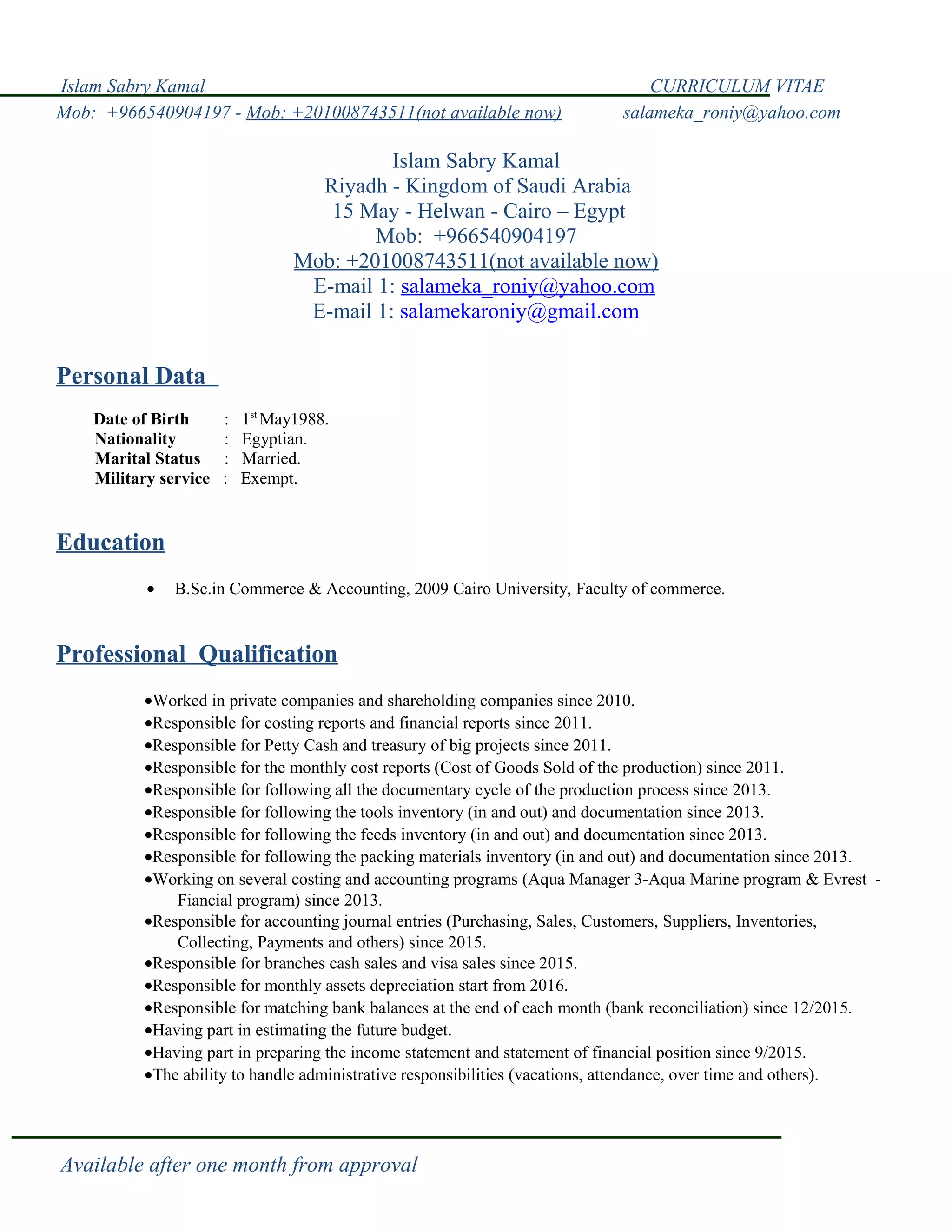 Islam cv | DOC | Business Accounting & Finance | Business
