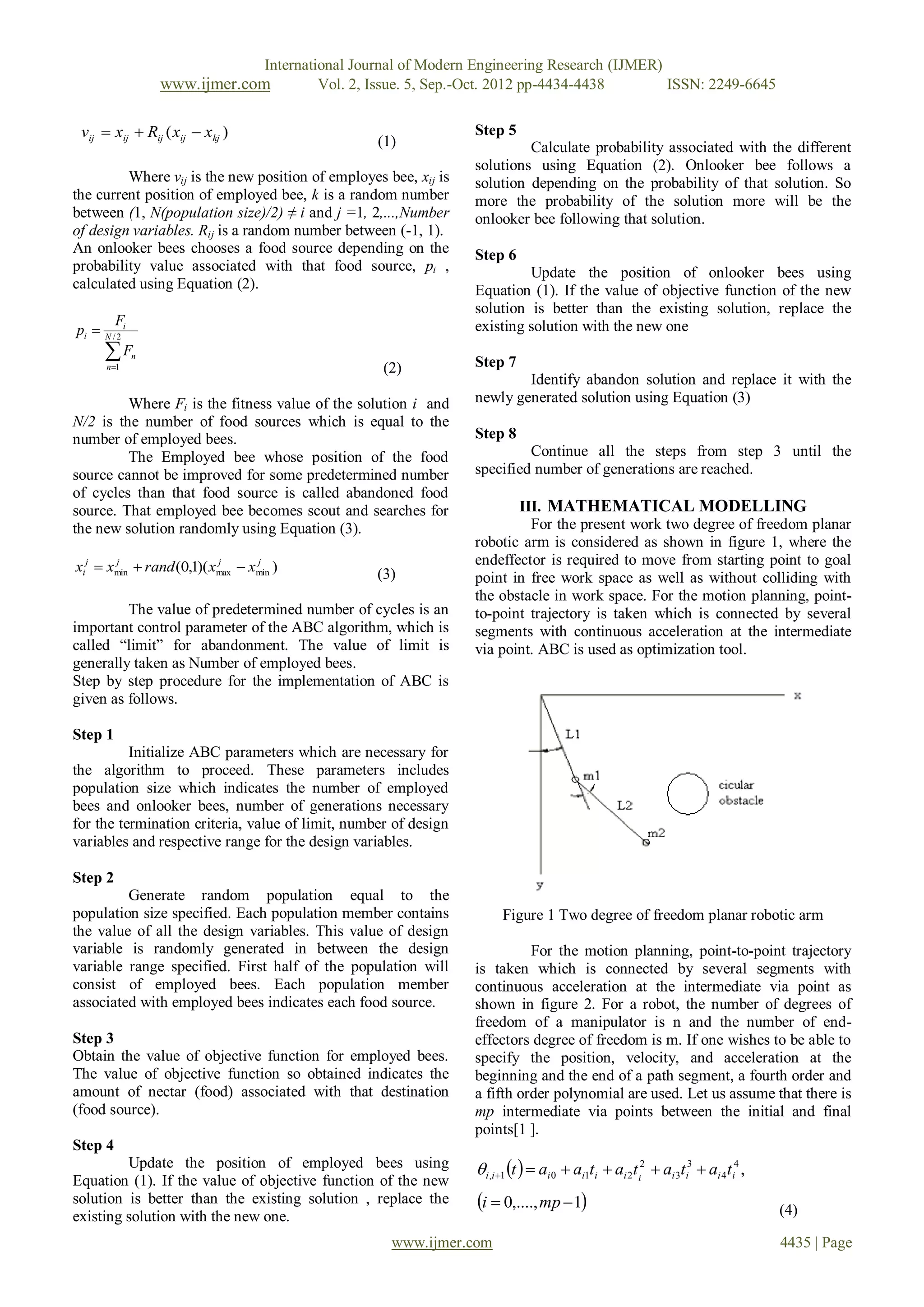 Optimal Motion Planning For a Robot Arm by Using Artificial Bee Colony (ABC) Algorithm | PDF