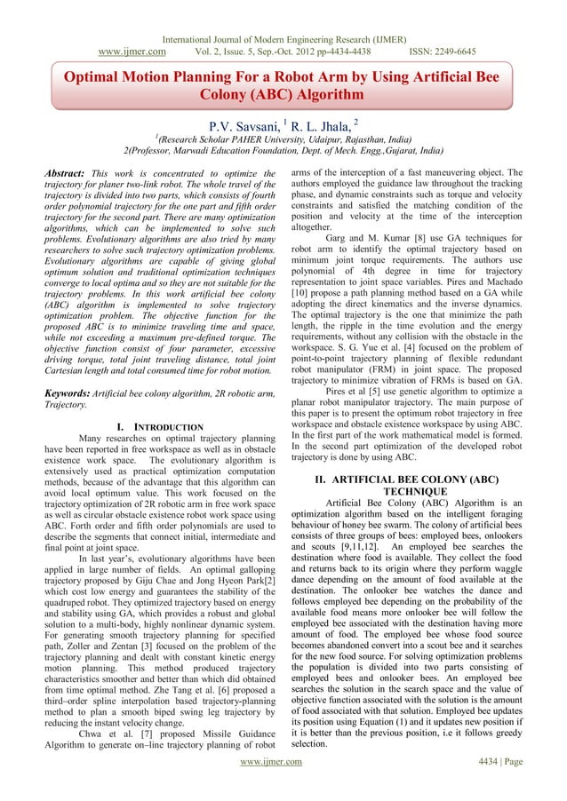 Optimal Motion Planning For a Robot Arm by Using Artificial Bee Colony (ABC) Algorithm | PDF