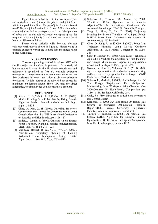 Optimal Motion Planning For a Robot Arm by Using Artificial Bee Colony (ABC) Algorithm | PDF