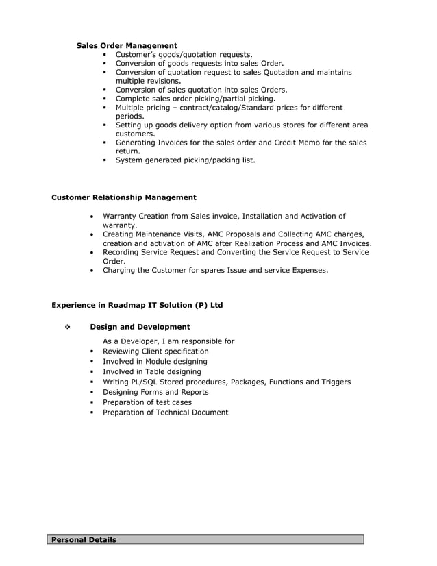 Resume for oracle developer | DOC | Databases | Computer Software and Applications