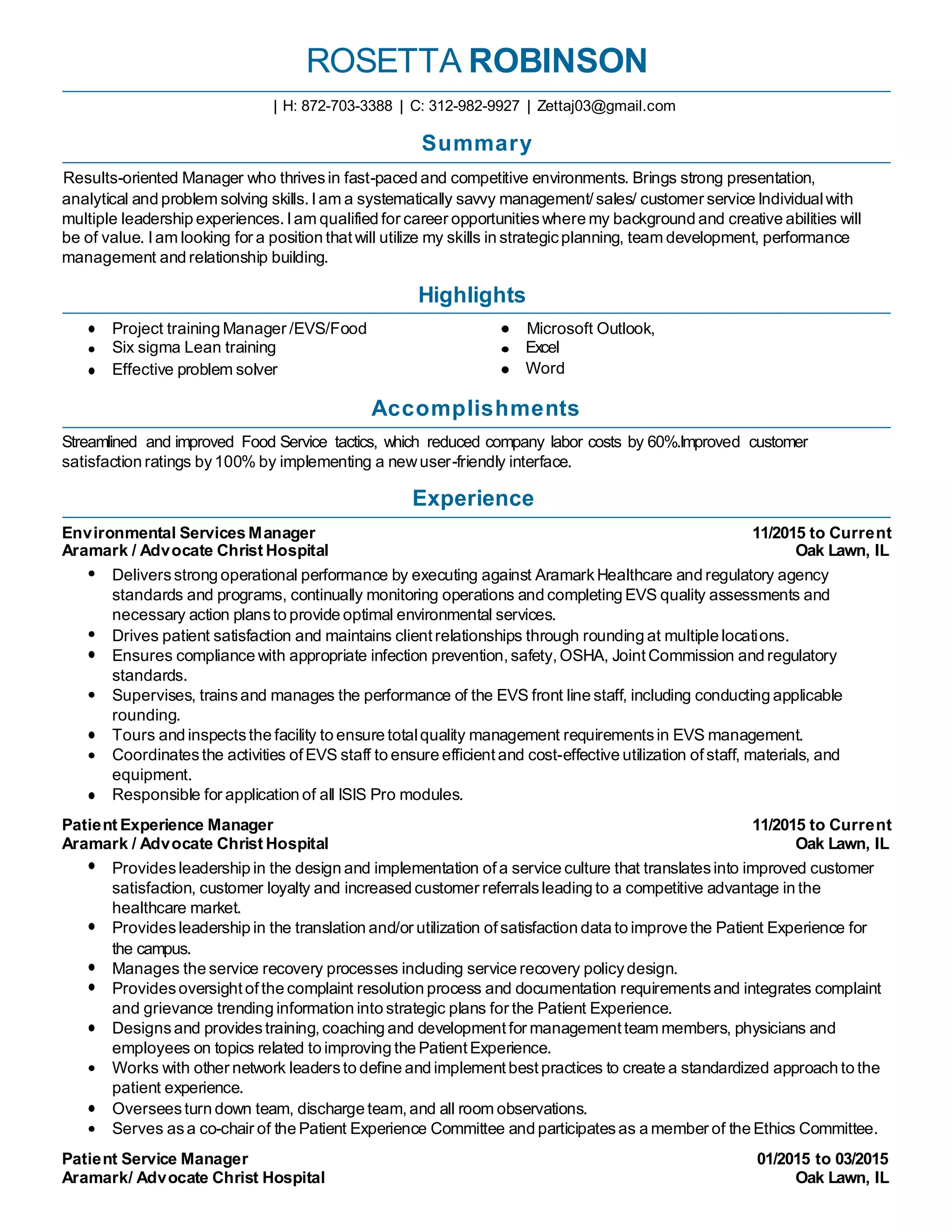 ROSETTA ROBINSON Resume 5-16 Blue | PDF