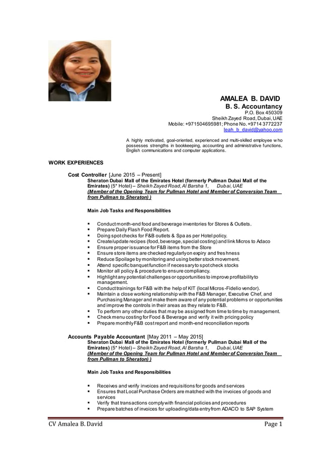 CV - COST CONTROLLER | PDF