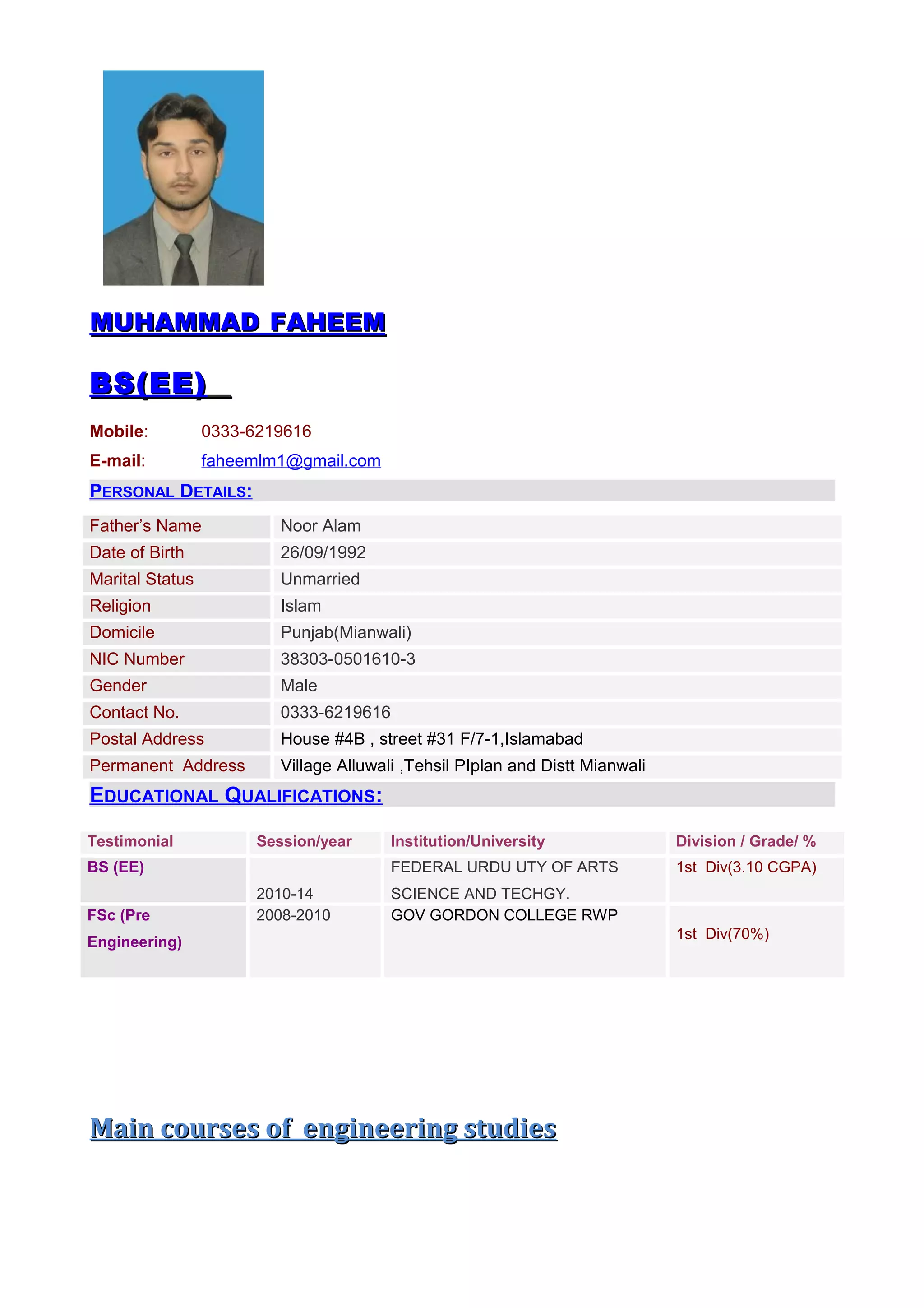 FAHEEM-C.V (2) | PDF