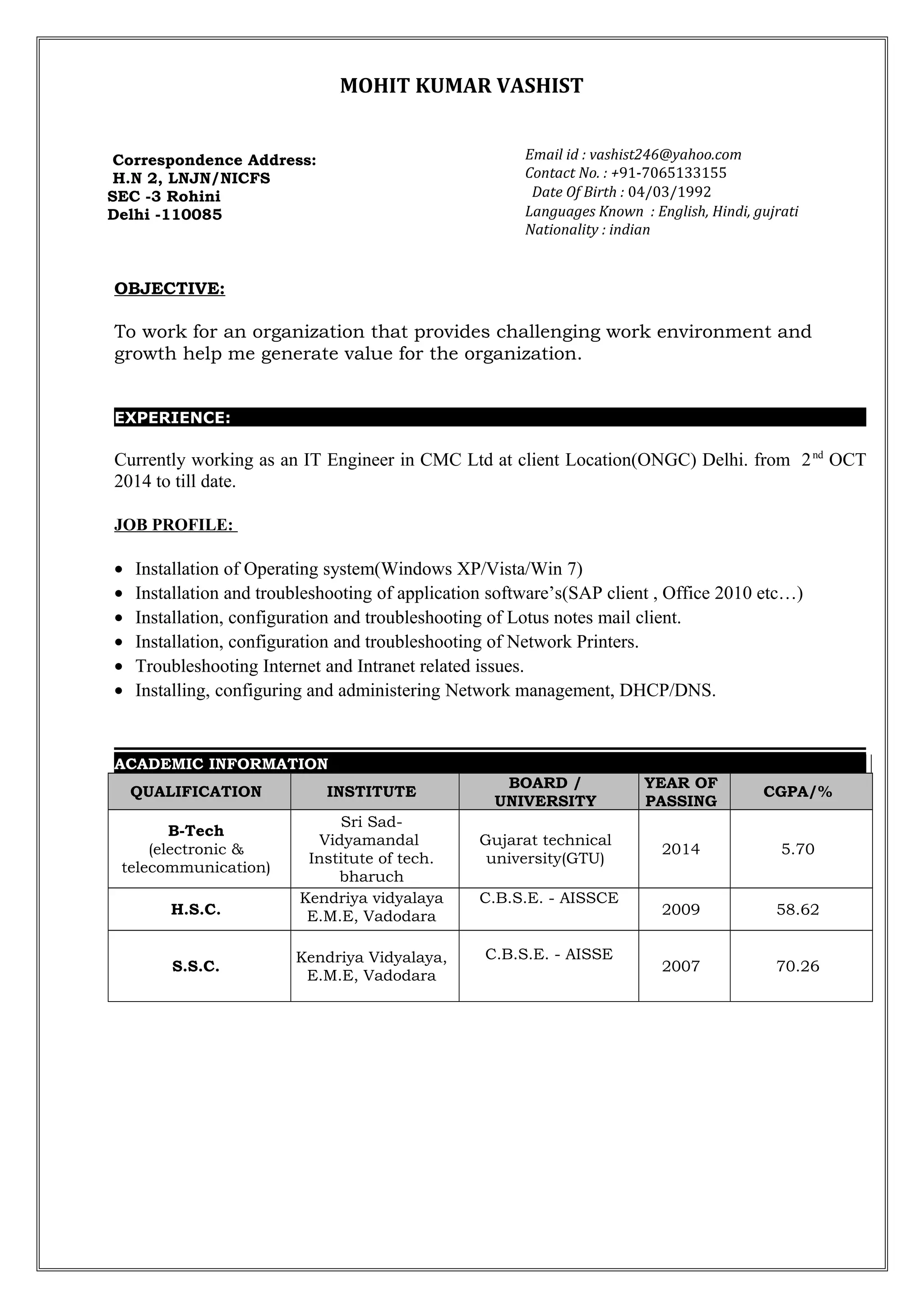 UPDATED RESUME MOHIT | DOC | Operating Systems | Computer Software and ...