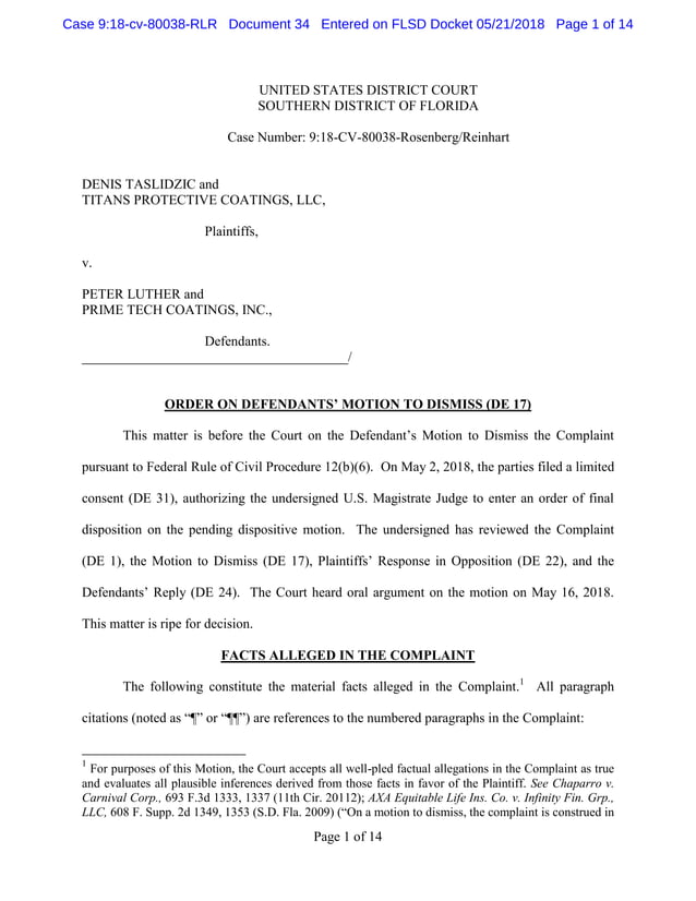 Order Denying Motion to Dismiss False Advertising & Defamation Claims | PDF