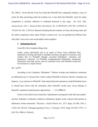 Order Denying Motion to Dismiss False Advertising & Defamation Claims | PDF