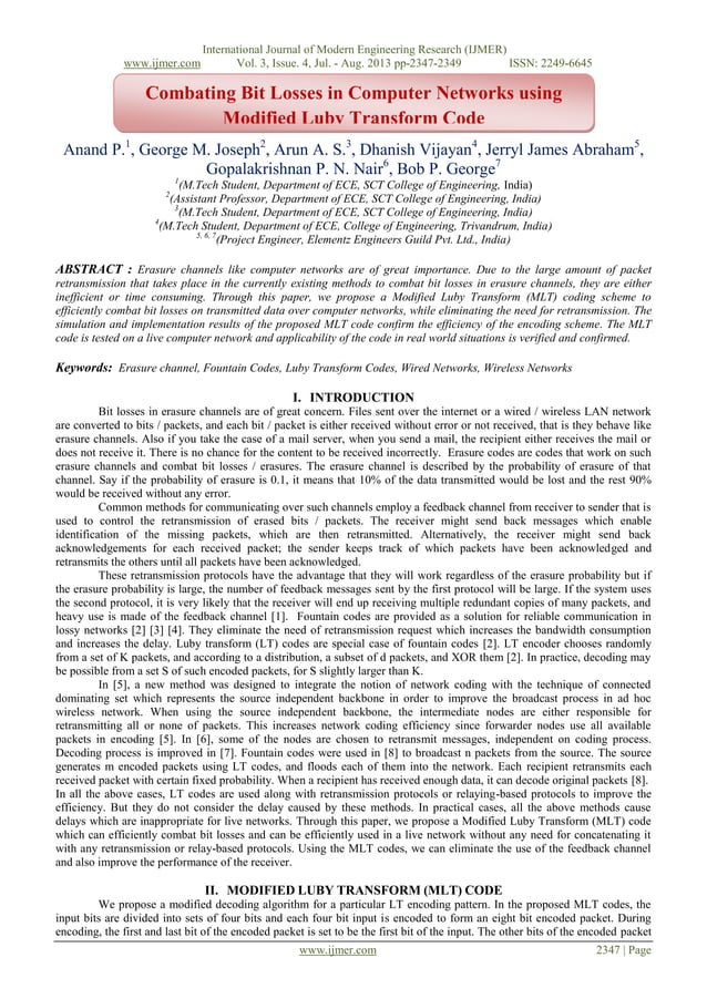 Combating Bit Losses in Computer Networks using Modified Luby Transform Code | PDF | Computer ...