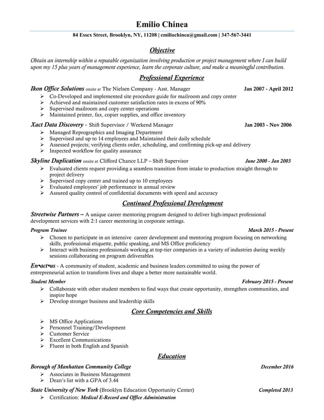 Emilio Chinea - Resume 04.23.15 | Business | Business and Finance