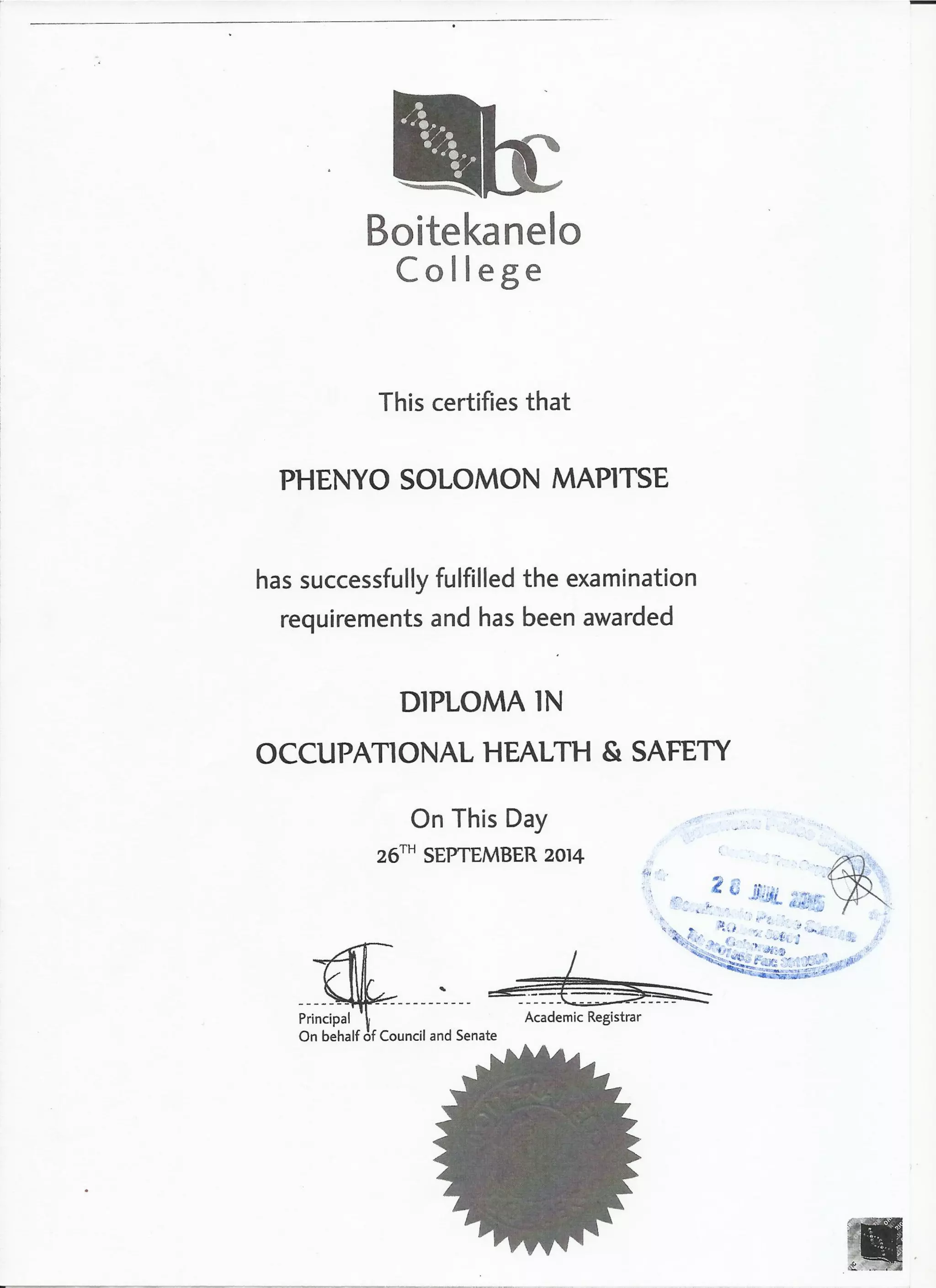 Certificate of OHS | PDF | Certified Pre-Owned Cars | Auto Type