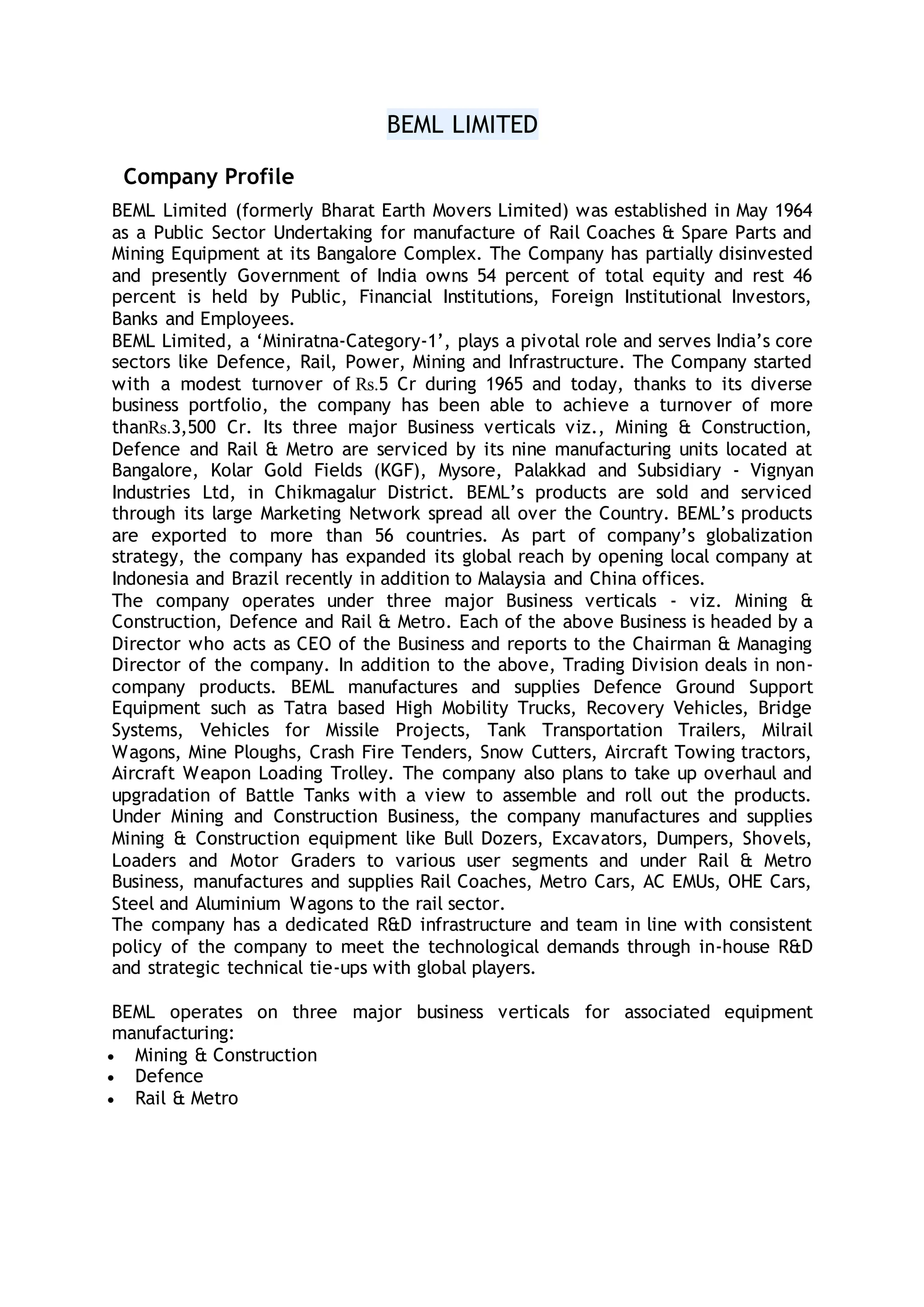 BEML LIMITED FILE | PDF