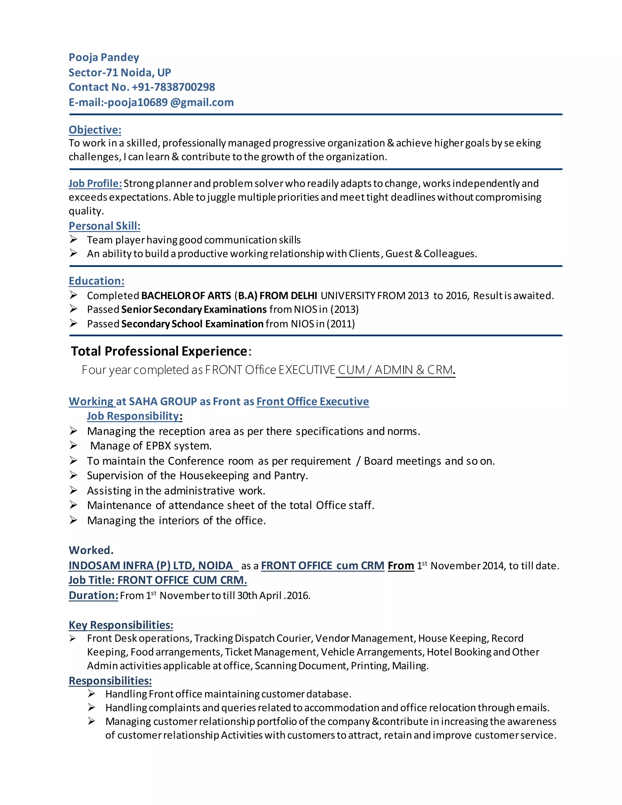 Pooja Pandey Updated CV | DOCX