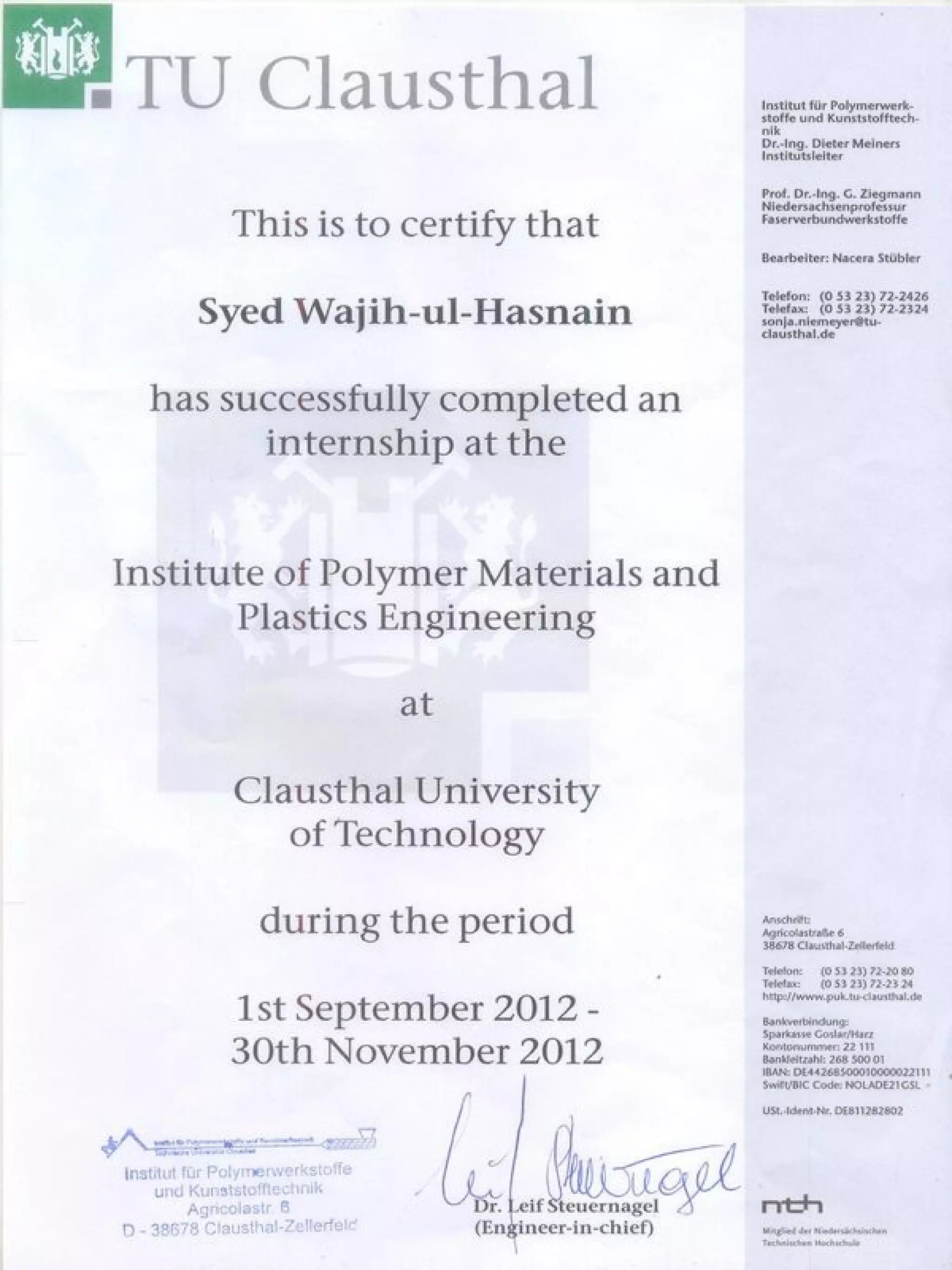 Certificate from TU Clausthal%2c Germany | PDF