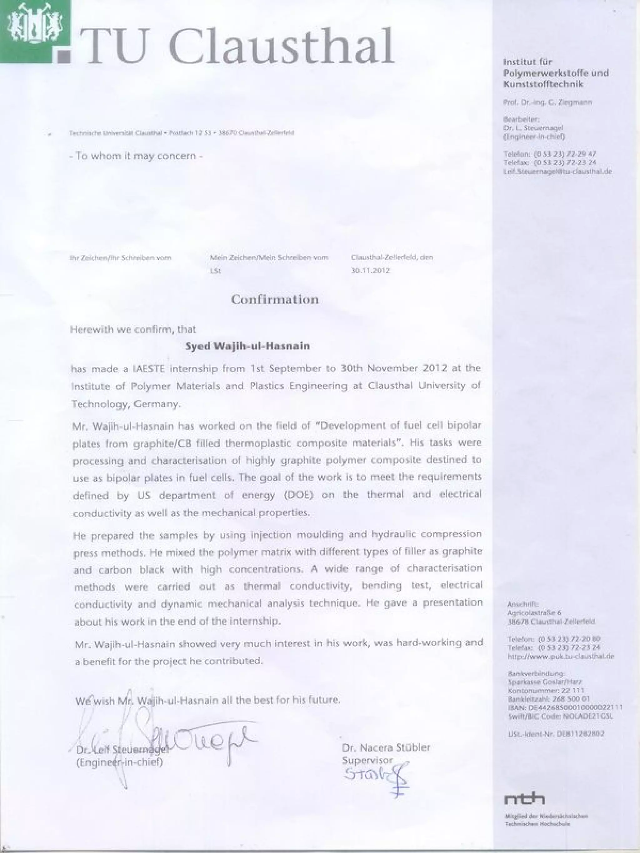 Certificate from TU Clausthal%2c Germany | PDF