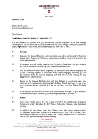 Casual Confirmation Letter Shams Bin Quader | PDF