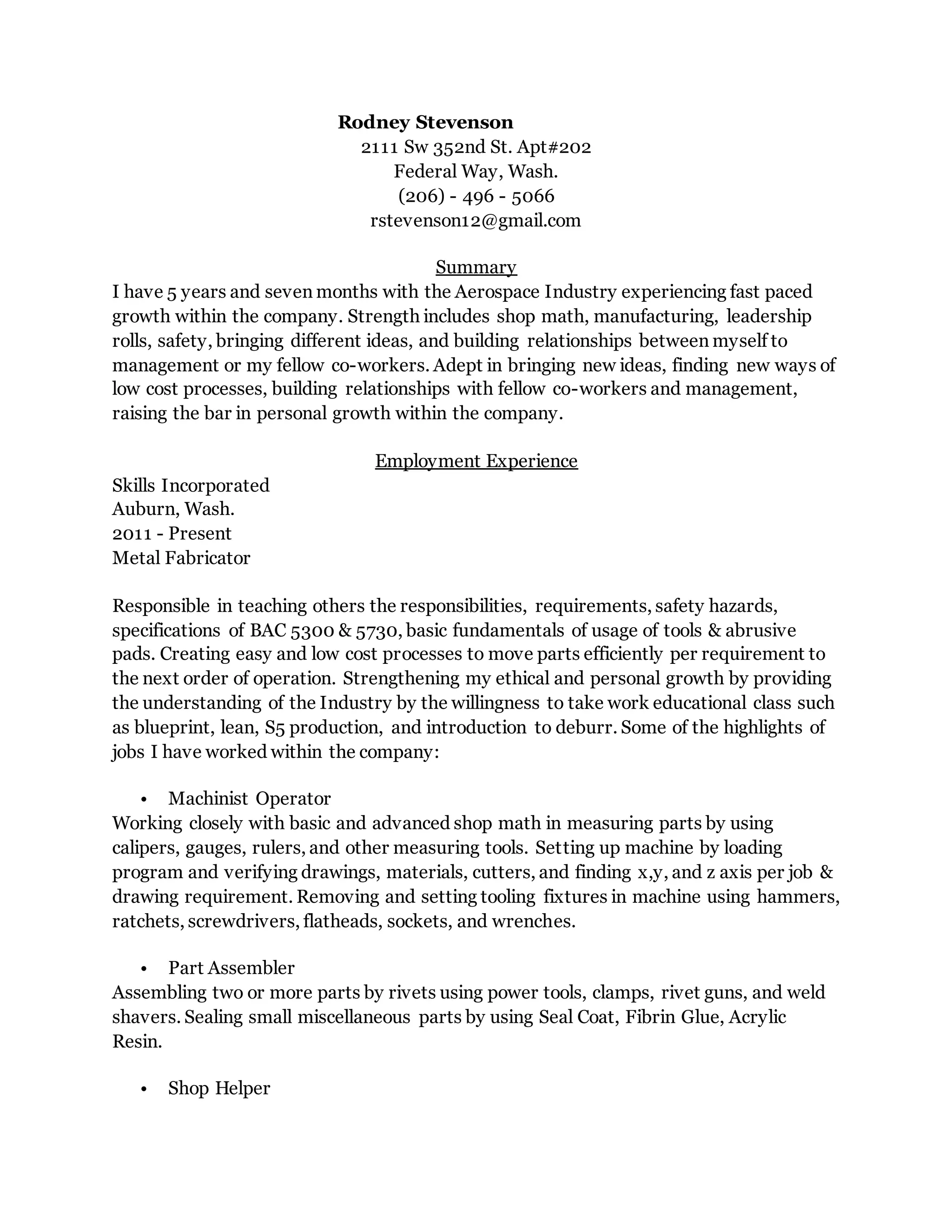 Rodney's resume | DOCX
