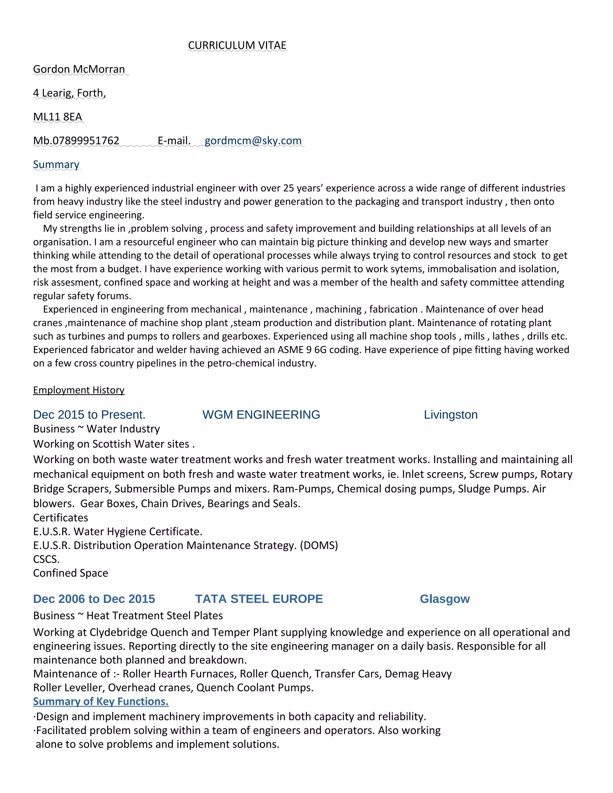 G.McMORRAN - CV | PDF