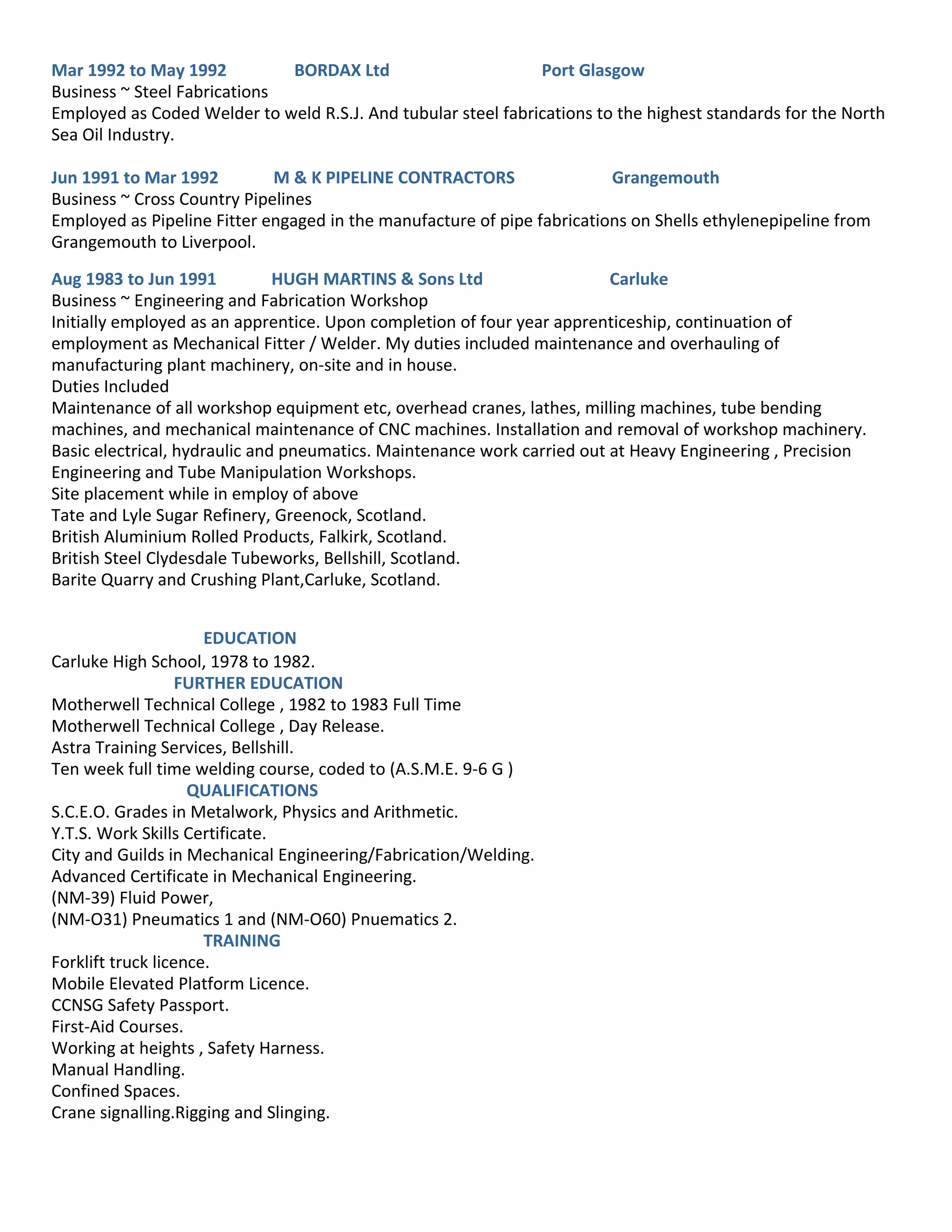 G.McMORRAN - CV | PDF