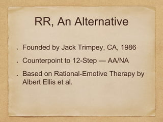 Rational Recovery by D.F. Barnwell, Presentation, PPT ver | PPTX