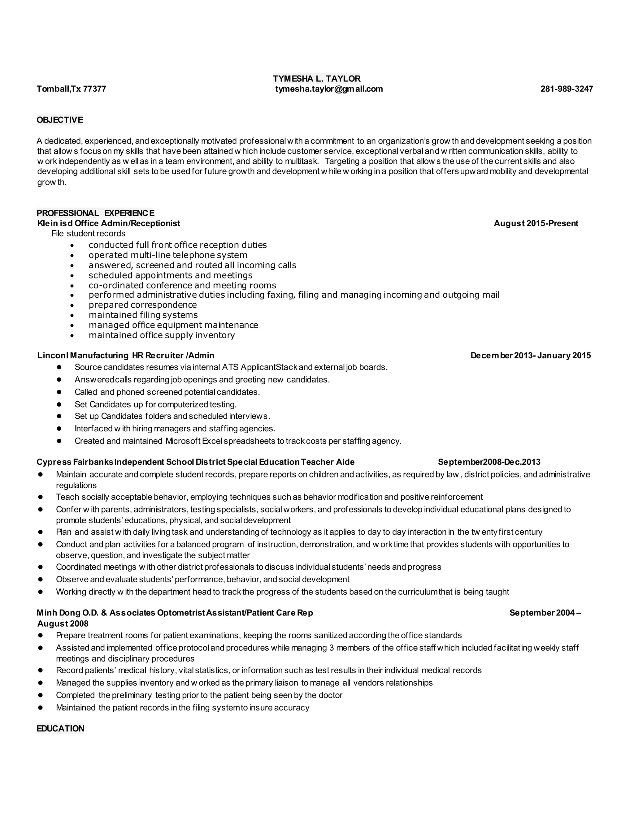 tymesha Taylor's Resume | DOCX