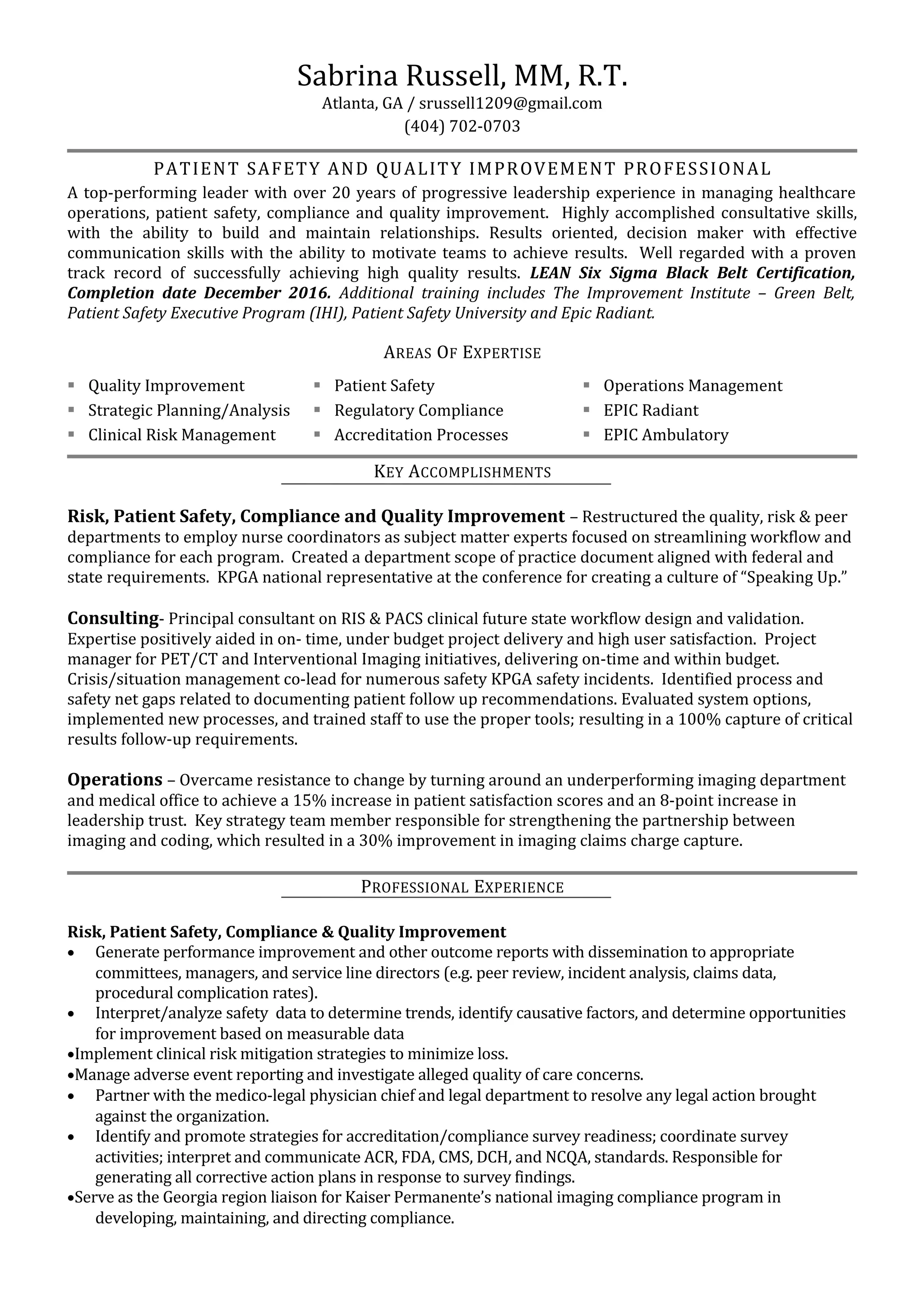 Sabrina Russell Resume | DOC | Healthcare Industry | Industries