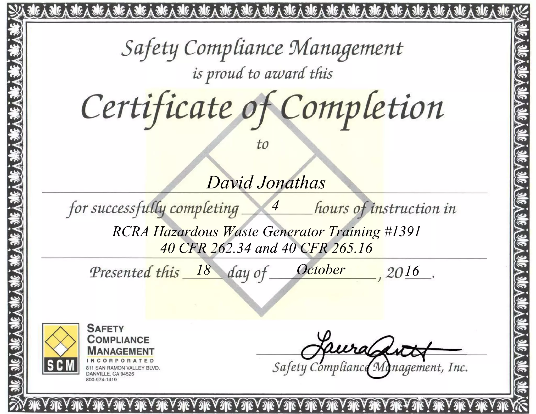 RCRA Certificate_David Jonathas | PPT
