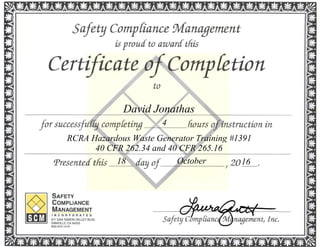 RCRA Certificate_David Jonathas | PPT