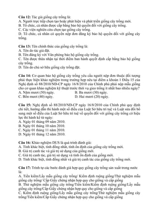 Đề thi viên chức chuyên ngành trồng trọt ( Trắc nghiệm )De 8 | PDF