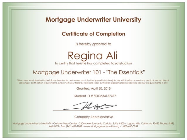 Underwriter_101_Cert_Regina_Ali | PPT