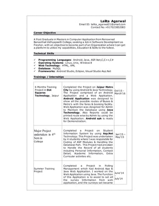 Resume_Lalita Agarwal_MCA Fresher_Software Developer | PDF