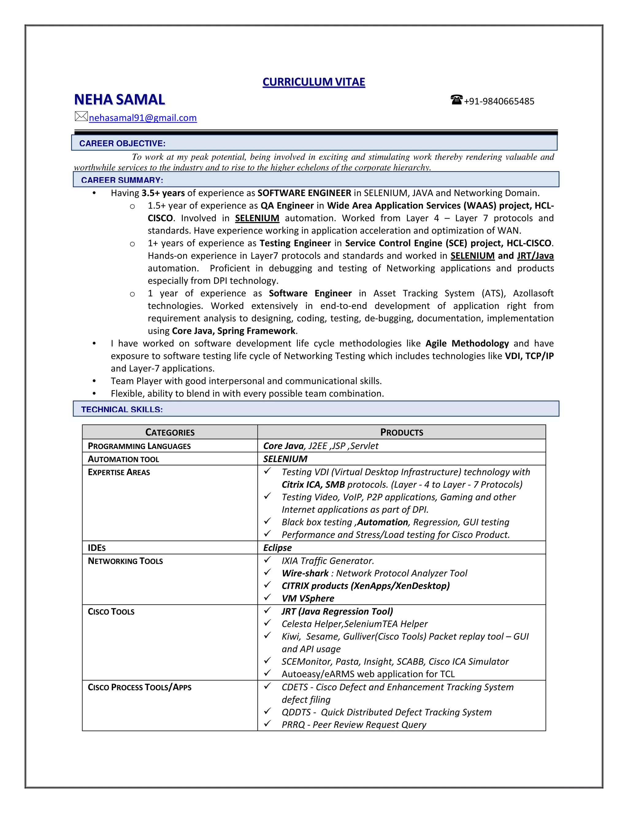 RESUME_NEHA _SELENIUM | PDF