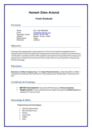 Hamzeh AlJamal CV | PDF