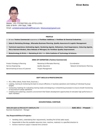Resume Kiran Bains | PDF