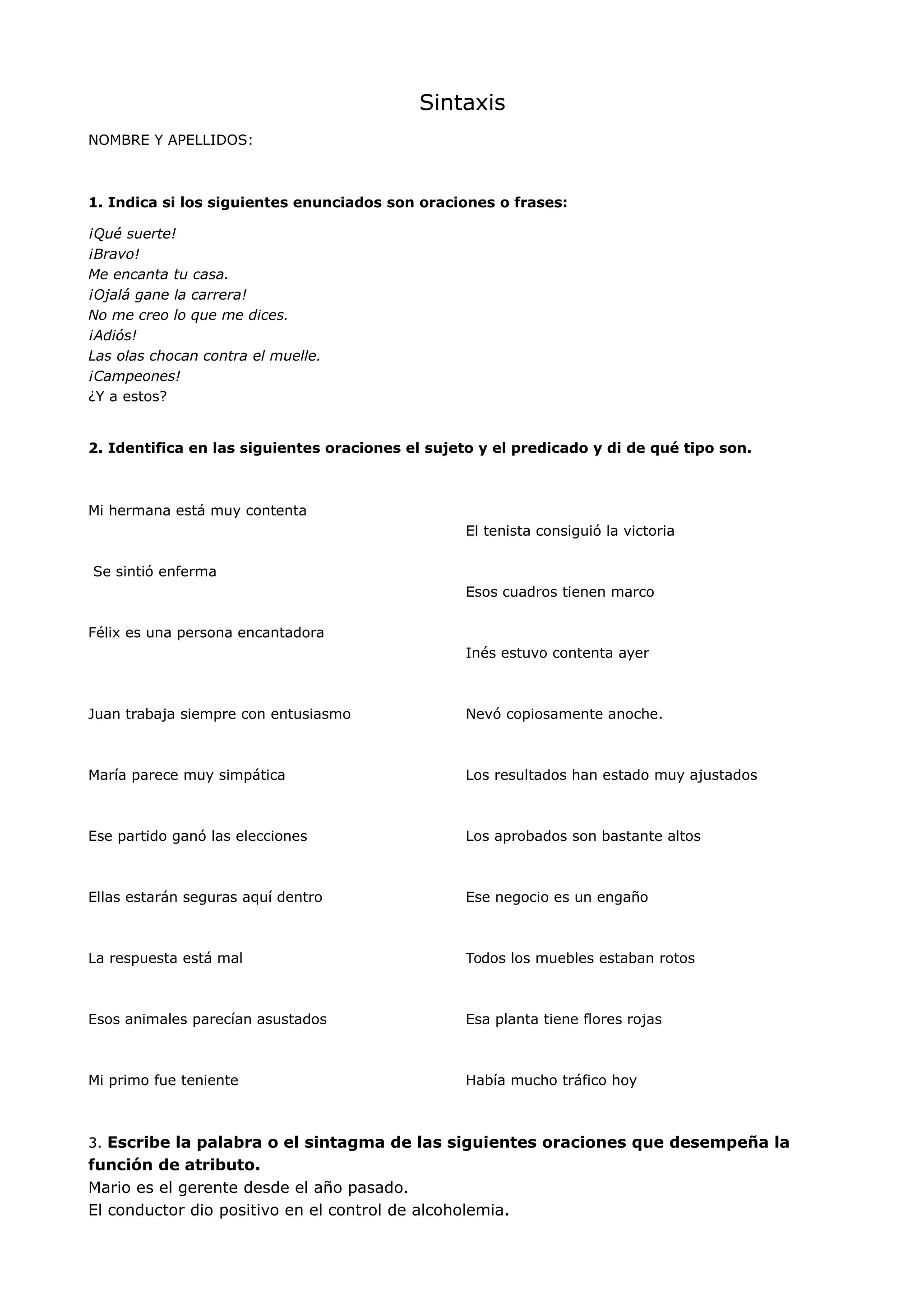 Actividades sintaxis I | PDF