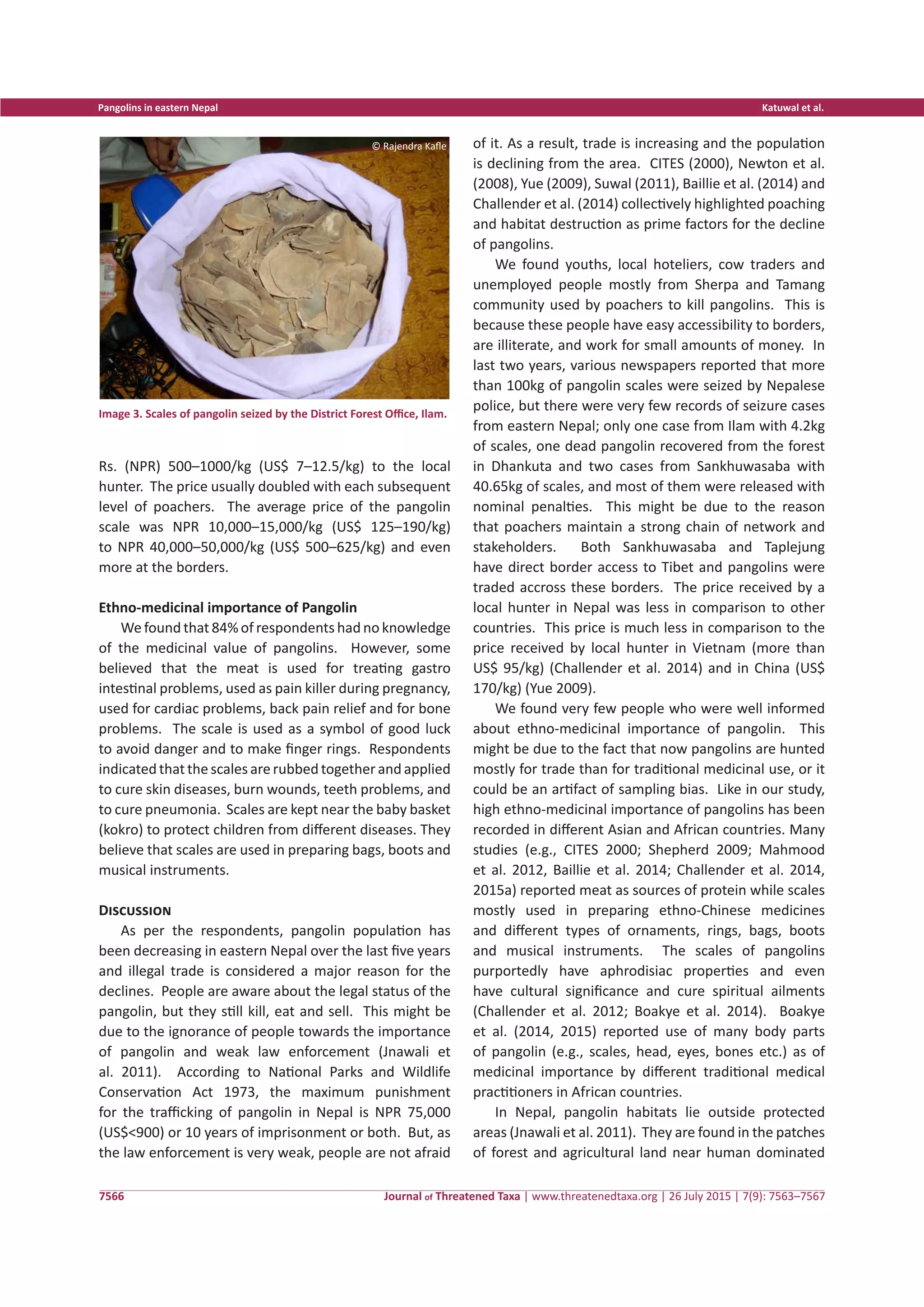 Pangolins in Eastern Nepal;Trade and Ethno-Medicinal Importance | PDF