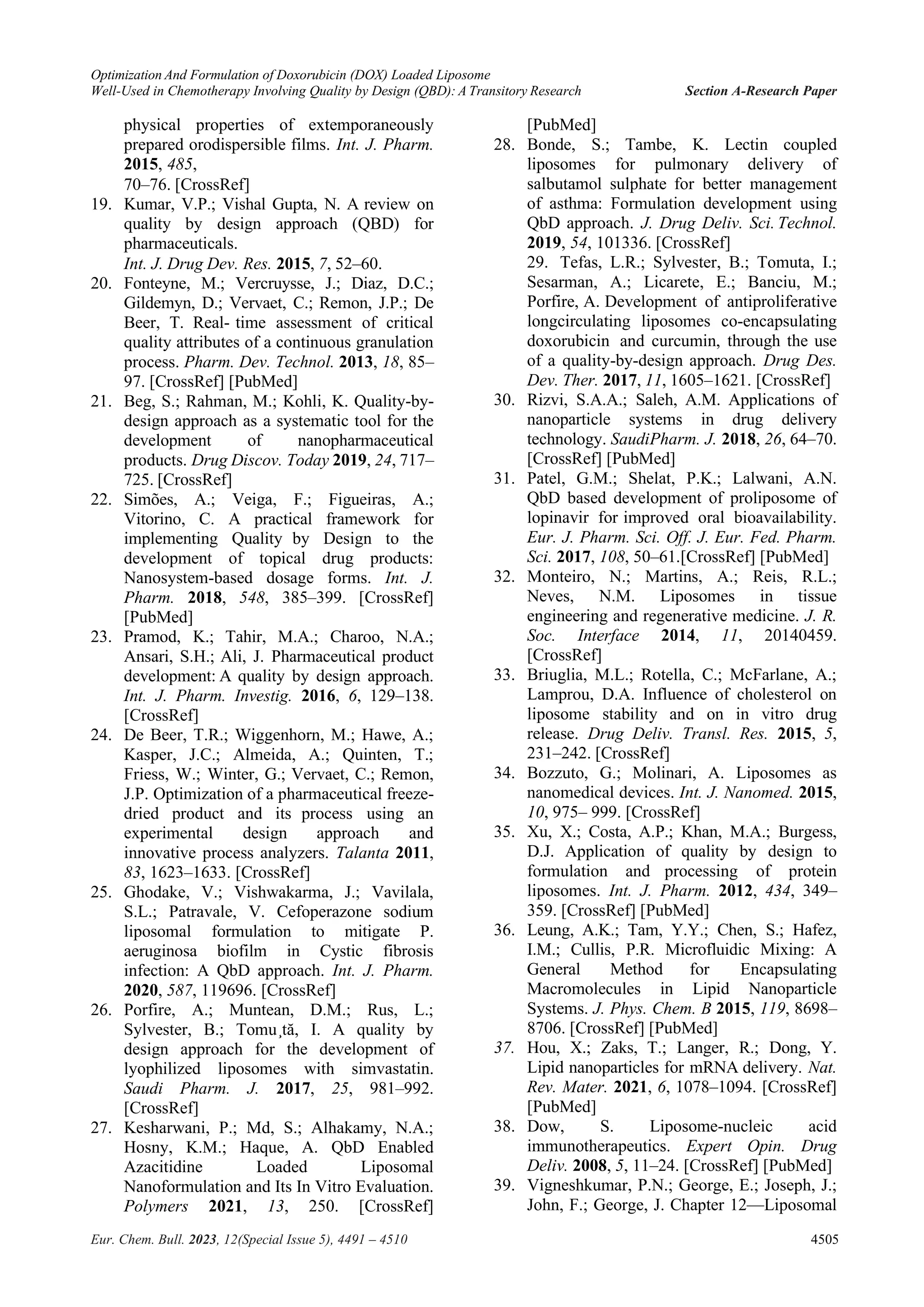 The Optimisation and Formulation of DOx loaded liposome by QbD used in ...