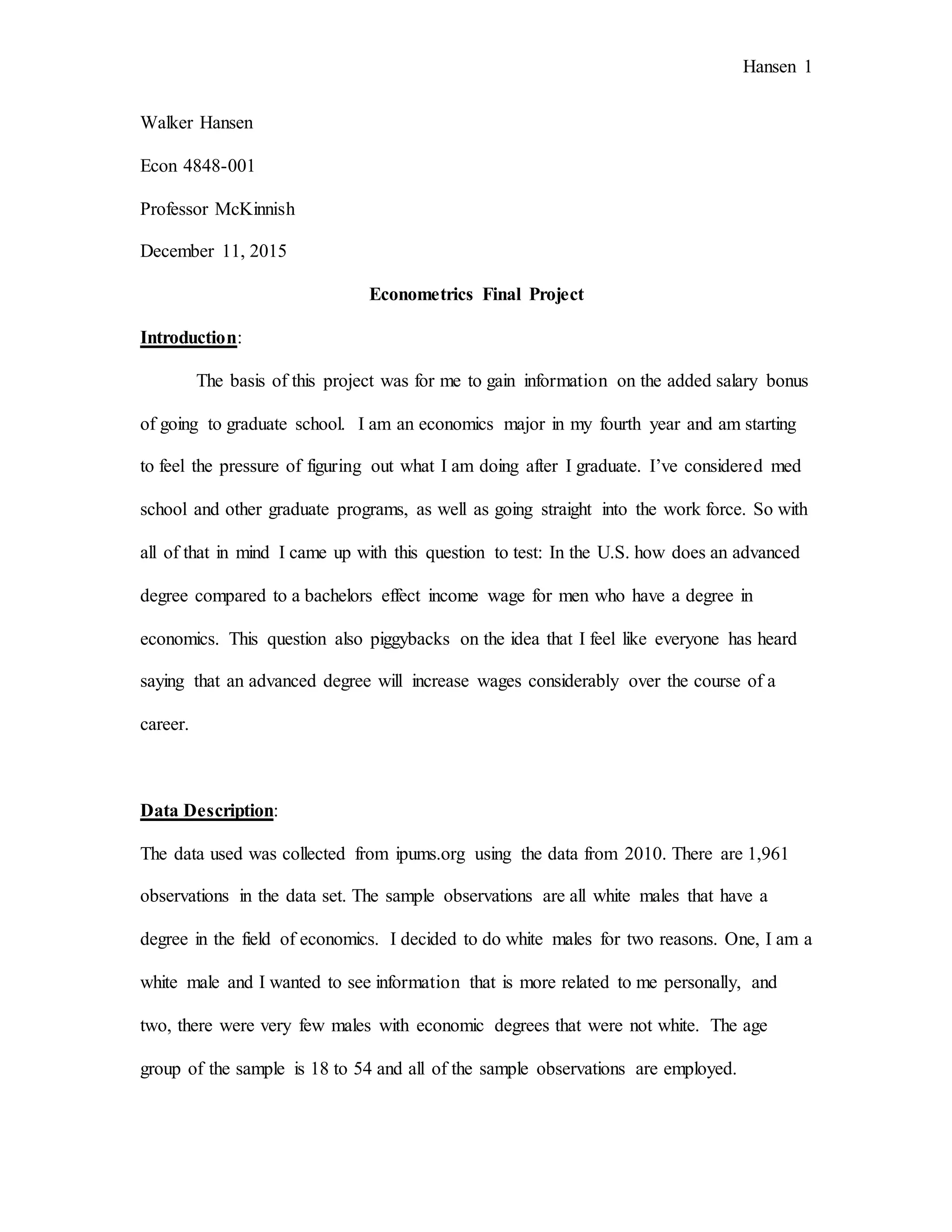 Econometrics Final Project Pdf