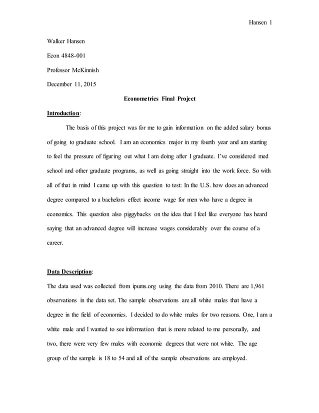 Econometrics Final Project | PDF