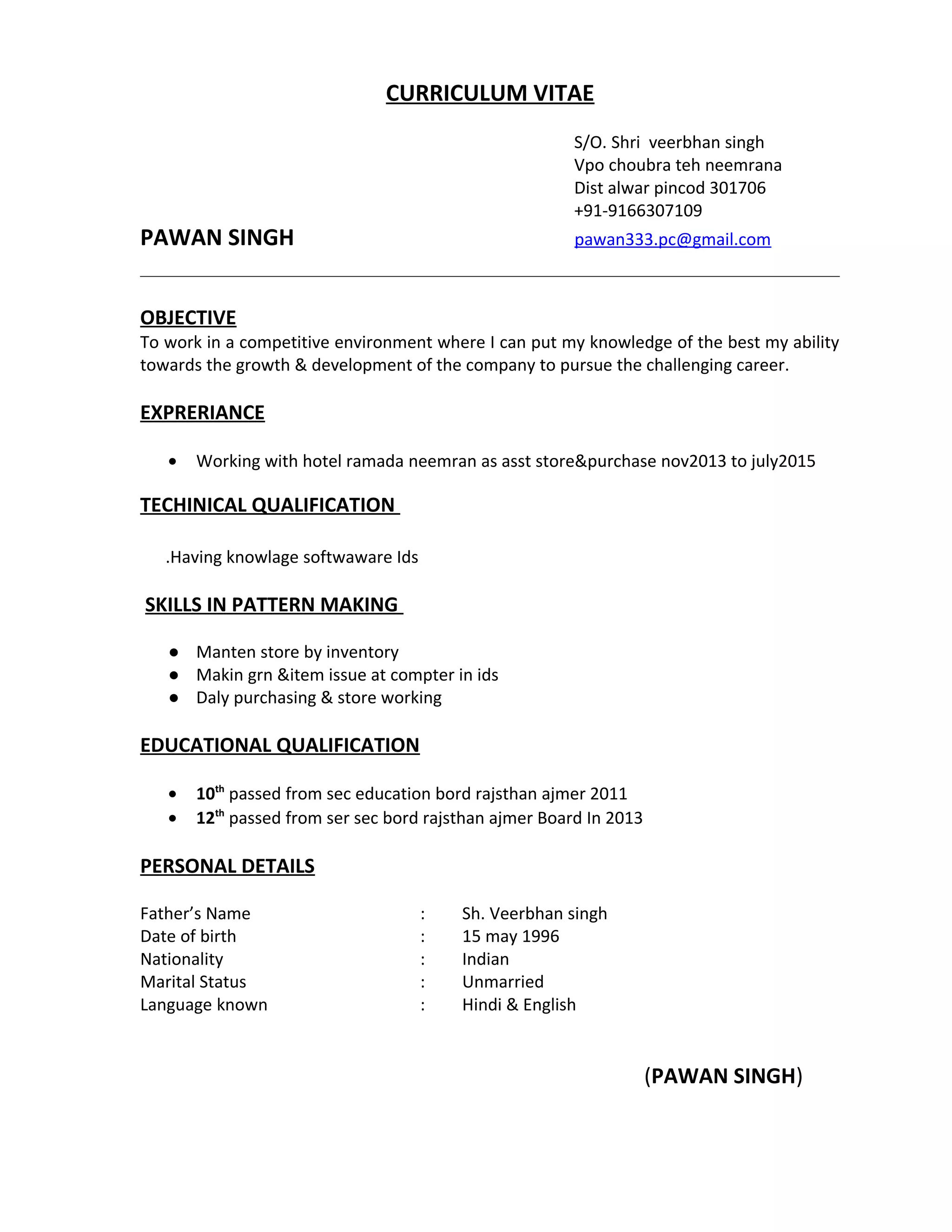 PAWAN SINGHRESUME N - Copy | DOC