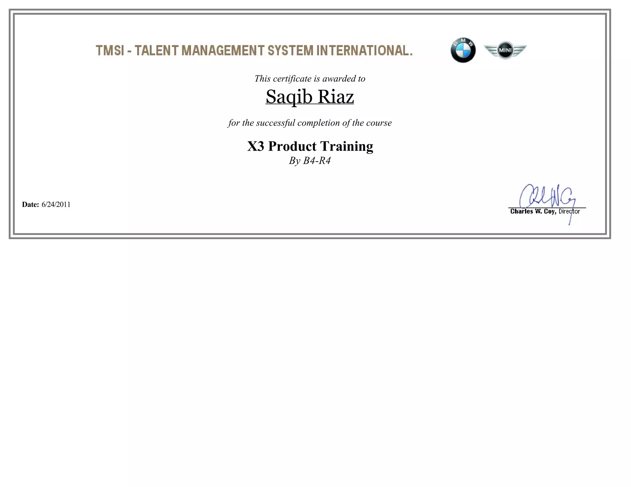 X3 Product Trainingcertificate | PPT