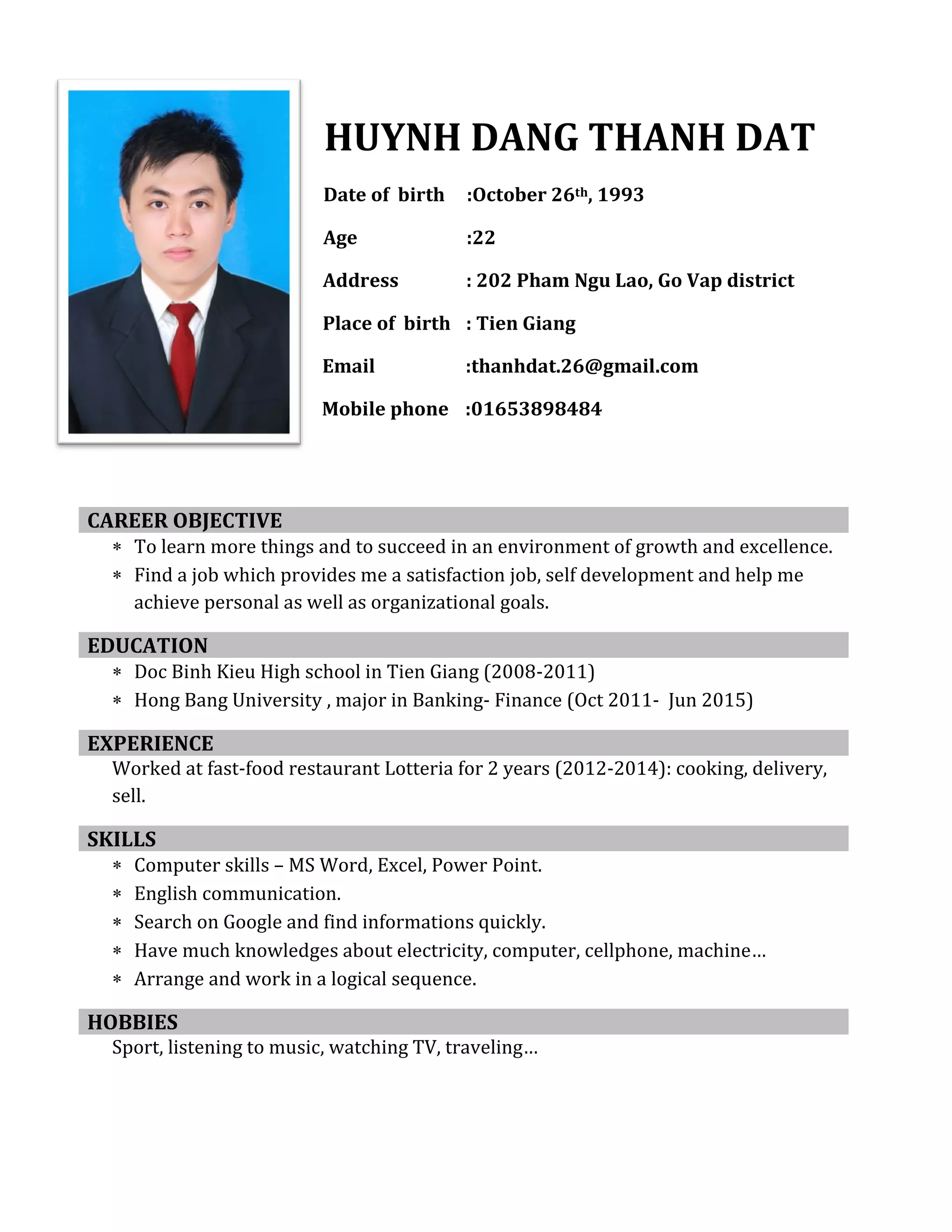 CV_Huynh Dang Thanh Dat_English | PDF