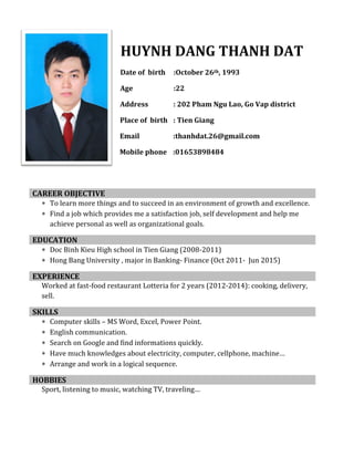 CV_Huynh Dang Thanh Dat_English | PDF