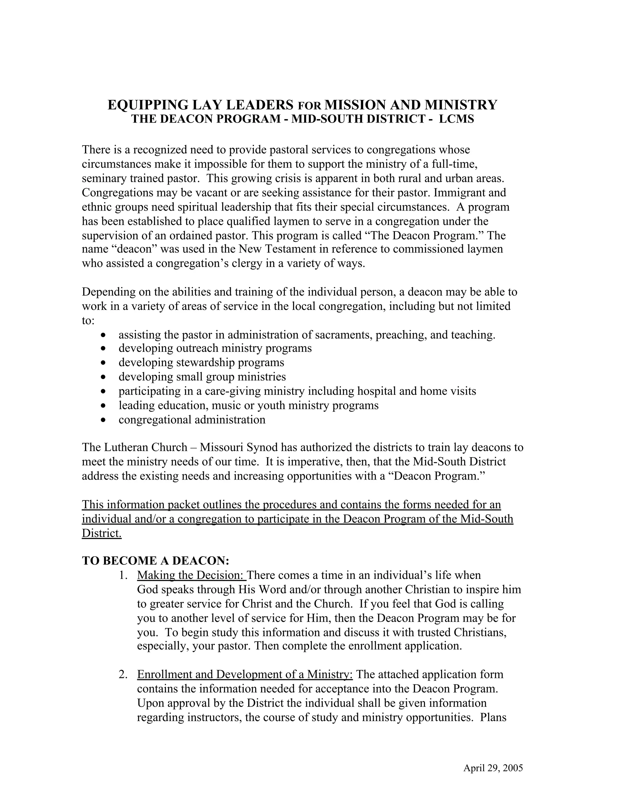 Deacon program lutheran | PDF