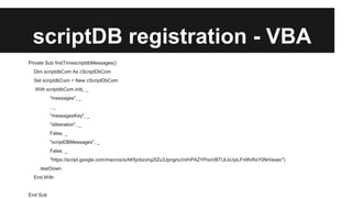 Using script db as a deaddrop to pass data between GAS, JS and Excel | PPT