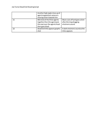 Dead end shooting script | DOCX