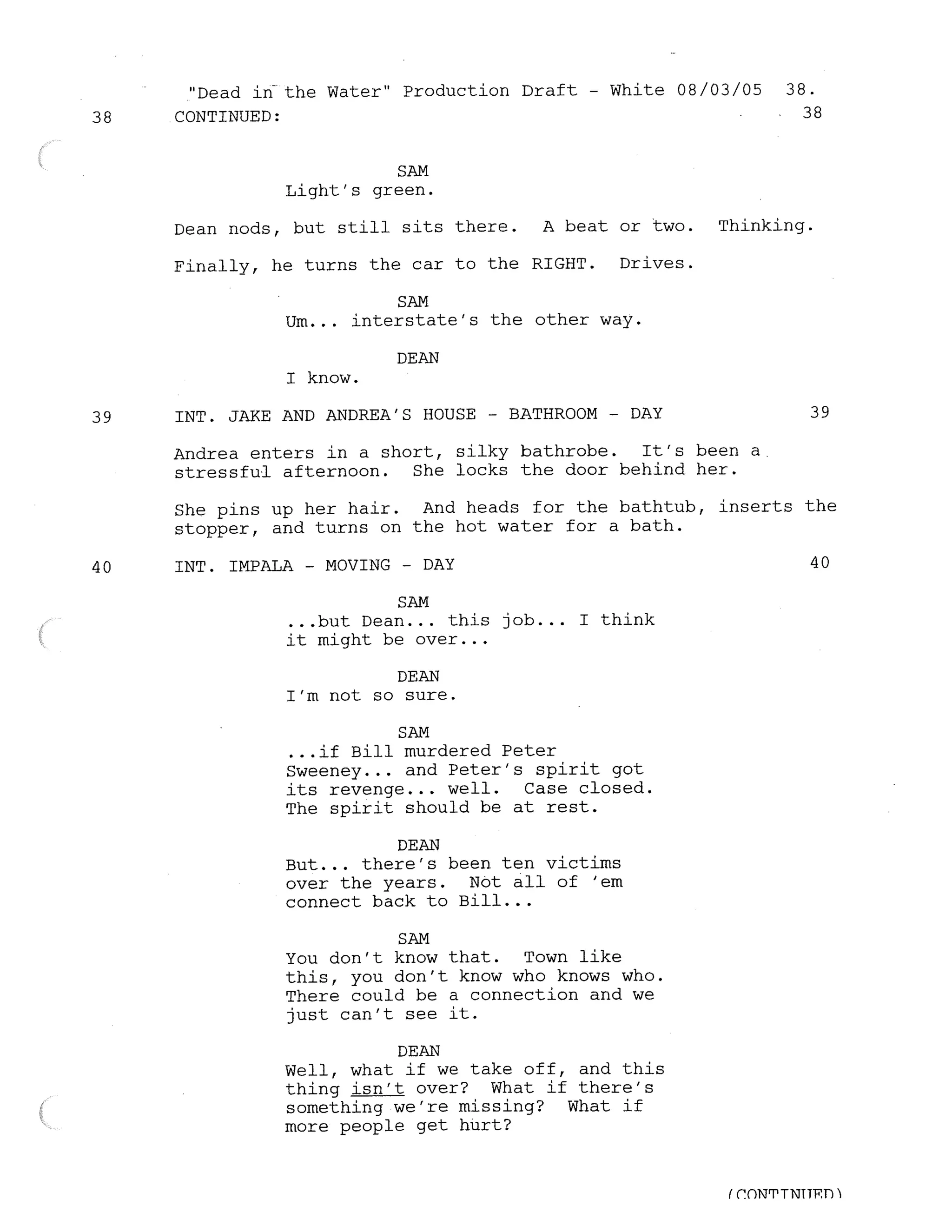 Supernatural 1.03 Dead in the Water script | PDF