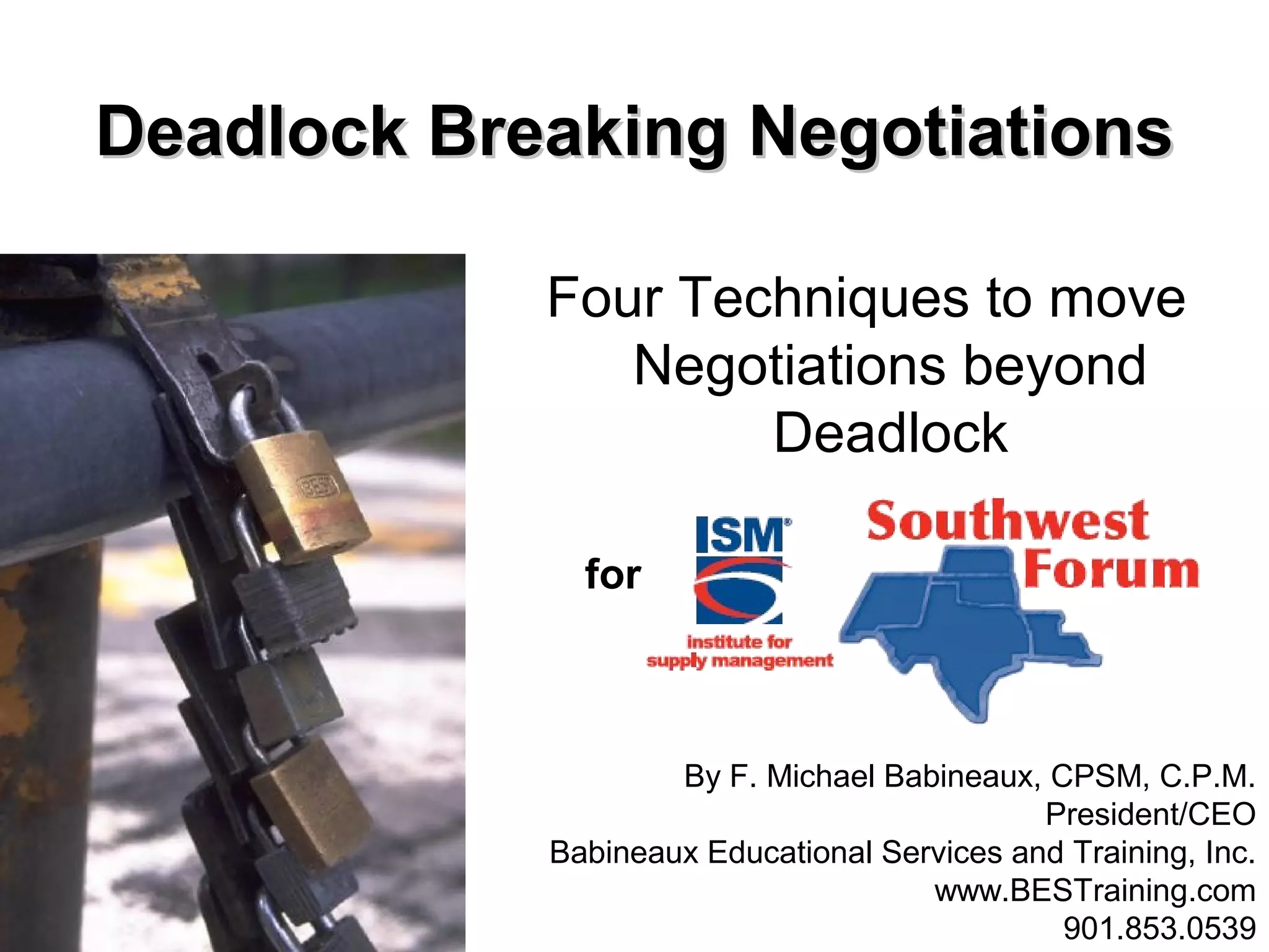 Deadlock Breaking Negotiations | PPT | Business | Business and Finance