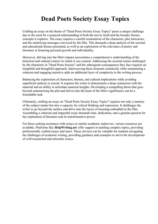 Dead Poets Society Essay Topics.pdf